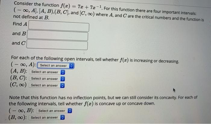 Solved Consider the function f(x) 70 + 7x-1. For this | Chegg.com