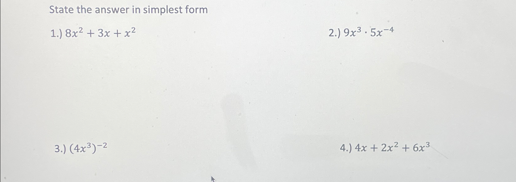 Solved State the answer in simplest | Chegg.com