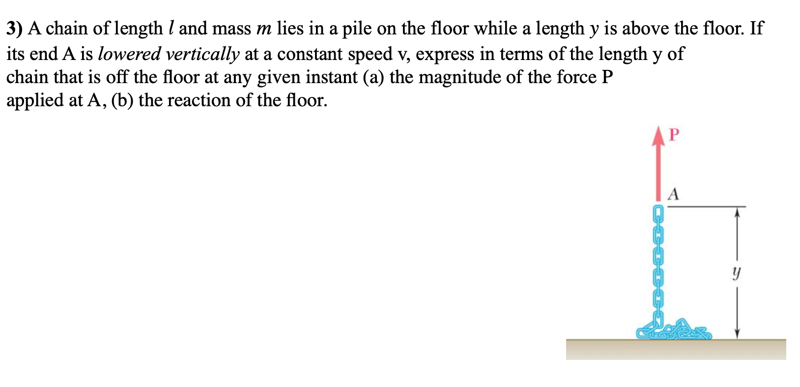 Solved A chain of length l ﻿and mass m ﻿lies in a pile on | Chegg.com