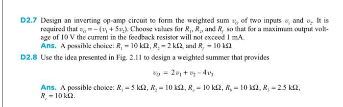 Solved D2.7 Design an inverting op-amp circuit to form the | Chegg.com