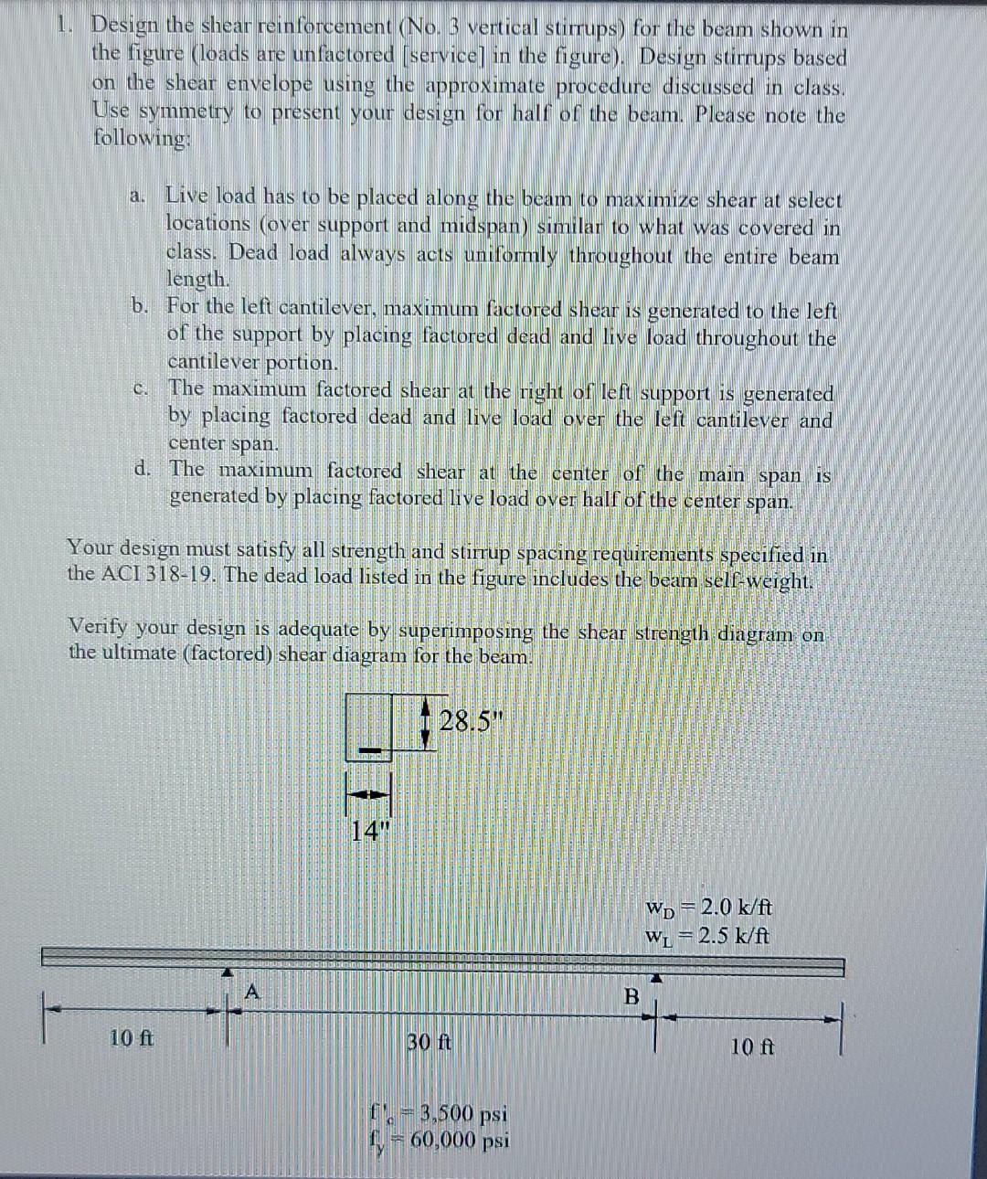 1. Design the shear reinforcement (No. 3 vertical | Chegg.com