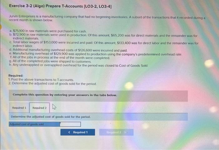 Solved Exercise 3-2 (Algo) Prepare T-Accounts [LO3-2, LO3-4] | Chegg.com