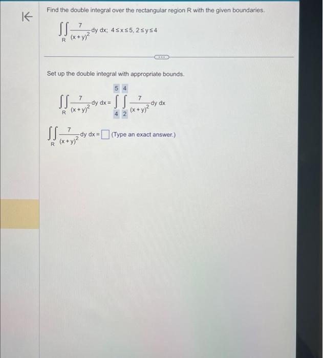 Solved Find the double integral over the rectangular region | Chegg.com