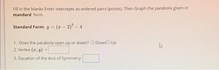 Solved Fill in the blanks Enter intercepts as ordered pairs | Chegg.com