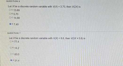 Solved Let X be a discrete random variable with V(X)=3.70, | Chegg.com