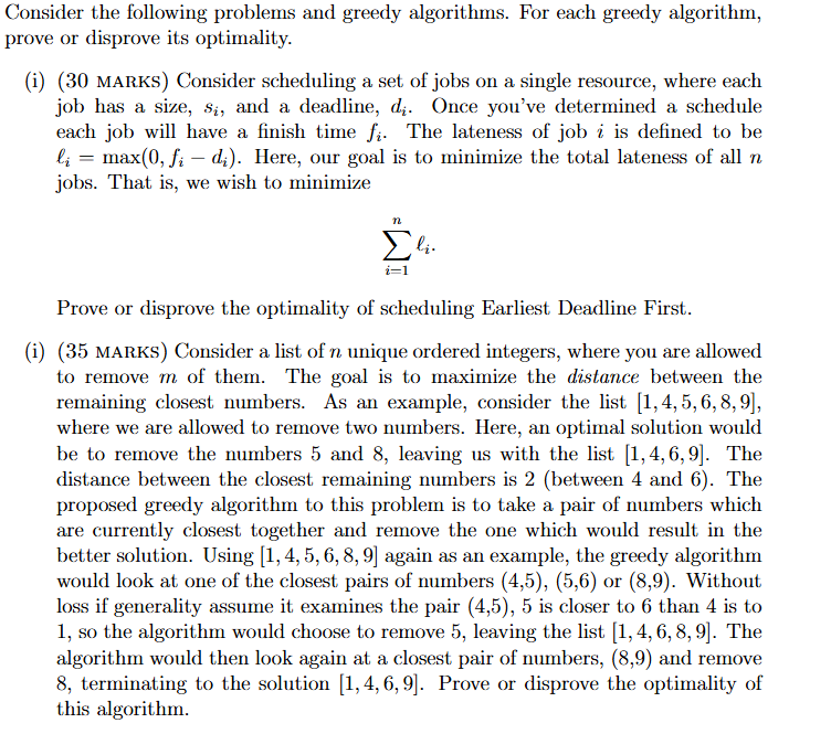 Solved Consider the following problems and greedy | Chegg.com