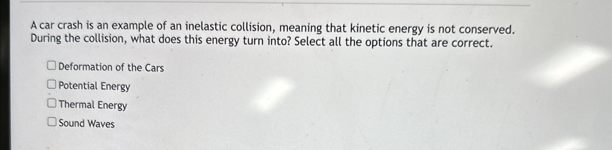 Solved A car crash is an example of an inelastic collision, | Chegg.com