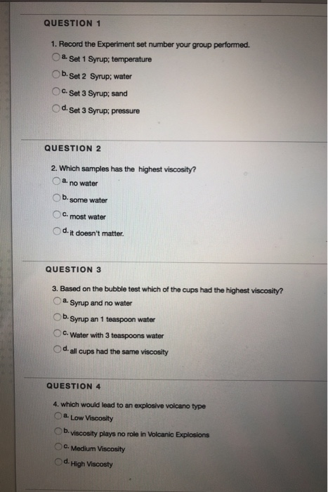 Solved QUESTION 1 1. Record the Experiment set number your | Chegg.com