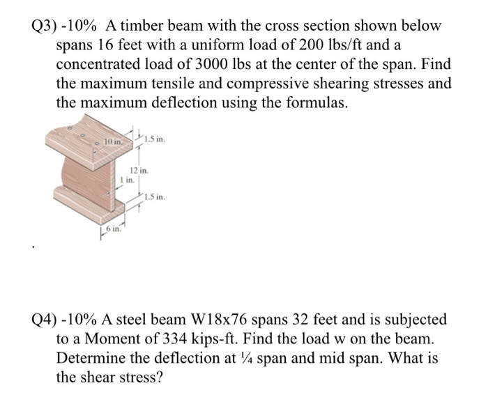 Solved Q3) -10% A timber beam with the cross section shown | Chegg.com