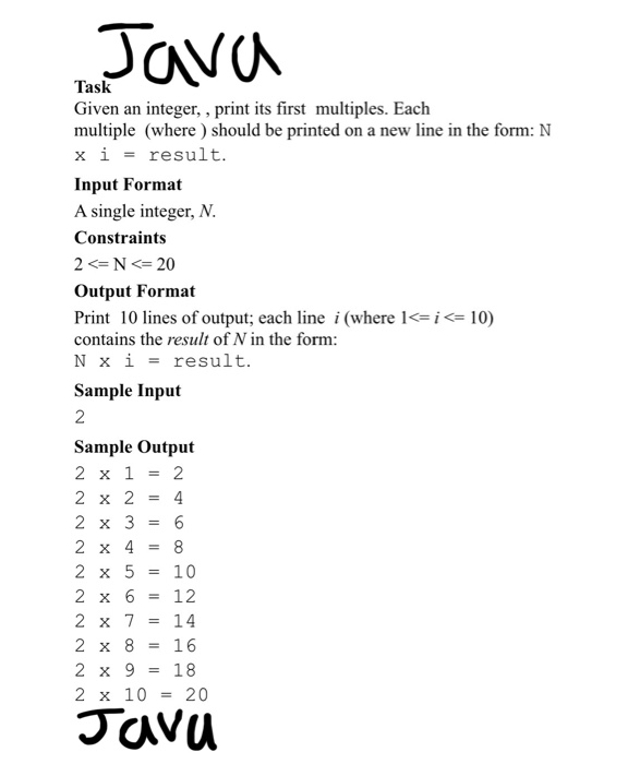 Solved Java Task Given An Integer Print Its First Mult