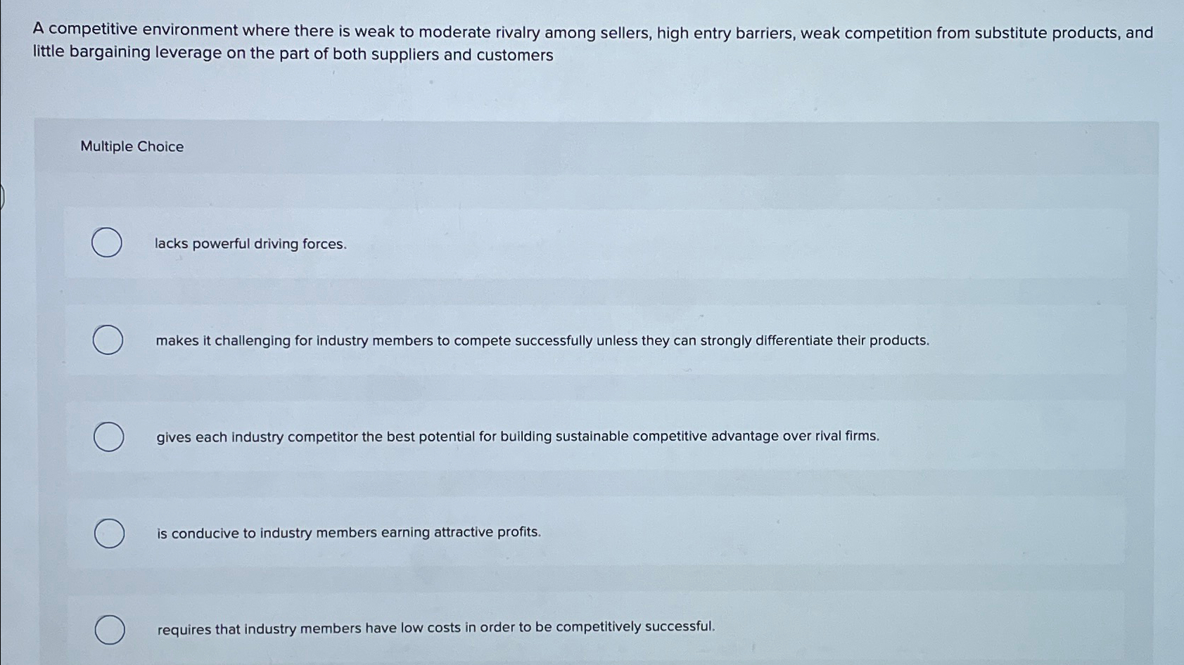 Solved A competitive environment where there is weak to | Chegg.com