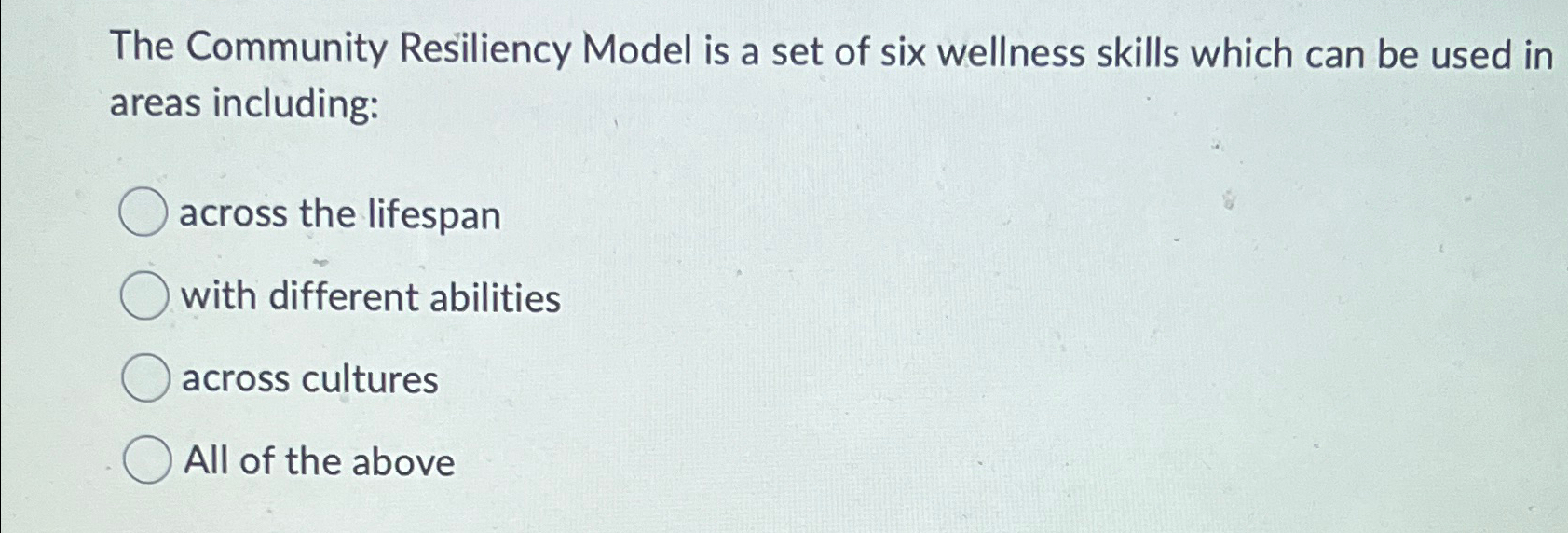 Solved The Community Resiliency Model is a set of six | Chegg.com
