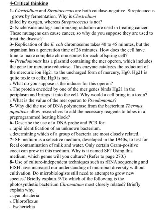 Solved 4-Critical thinking 1- Clostridium and Streptococcus | Chegg.com