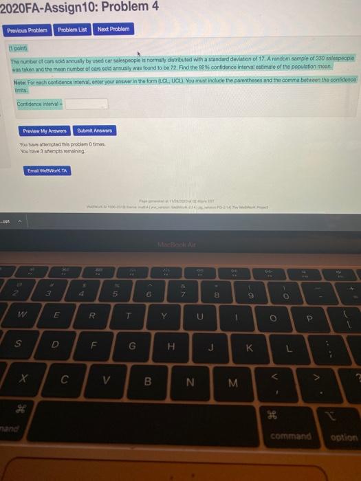 Solved 2020FA-Assign10: Problem 4 Previous Problem Problem | Chegg.com
