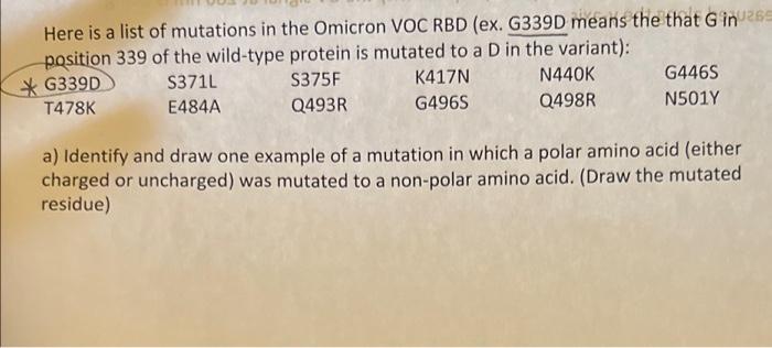 Solved Here is a list of mutations in the Omicron VOC RBD | Chegg.com
