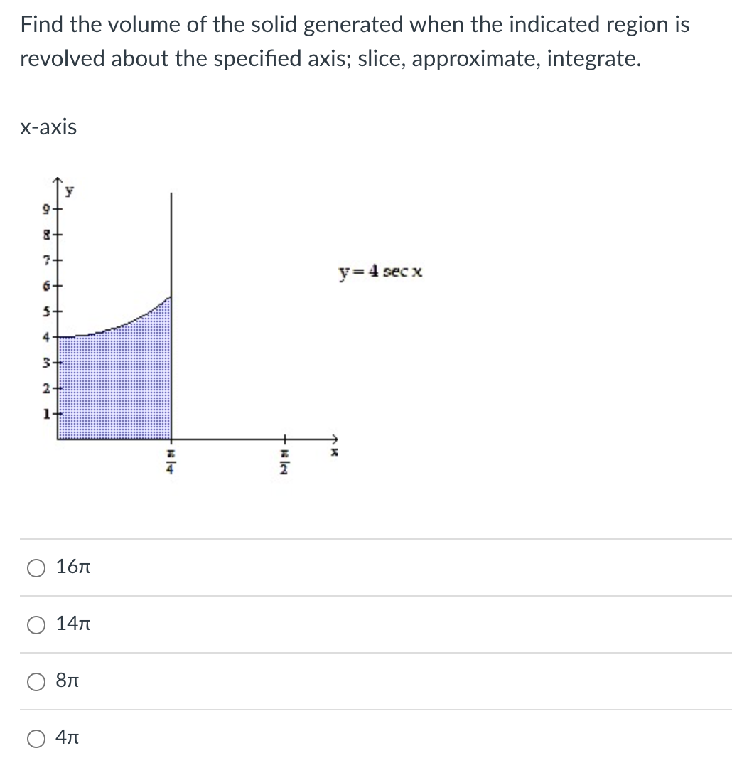 Solved Find the volume of the solid generated when the | Chegg.com