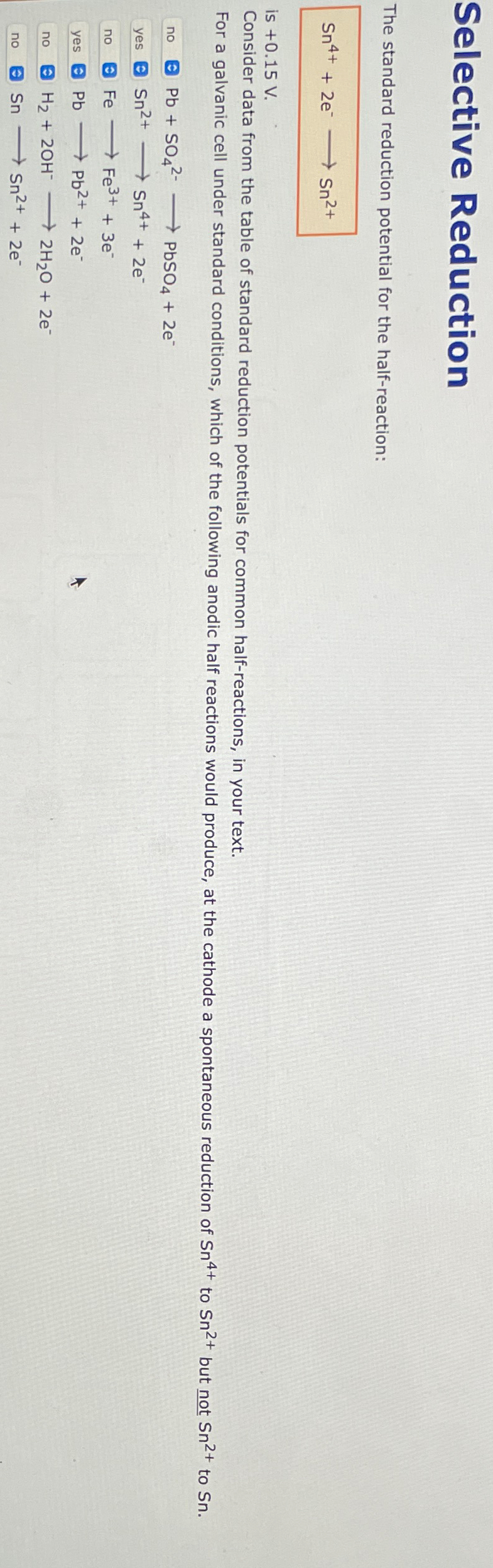 Solved Selective ReductionThe standard reduction potential | Chegg.com