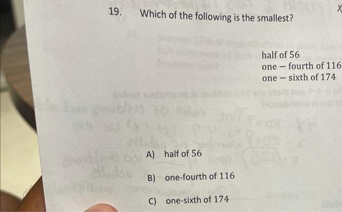 Solved 19. X Which of the following is the smallest? half of | Chegg.com