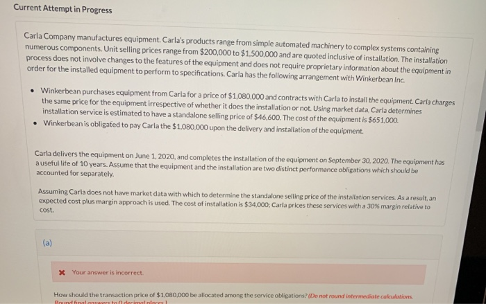 Solved Current Attempt in Progress Carla Company | Chegg.com