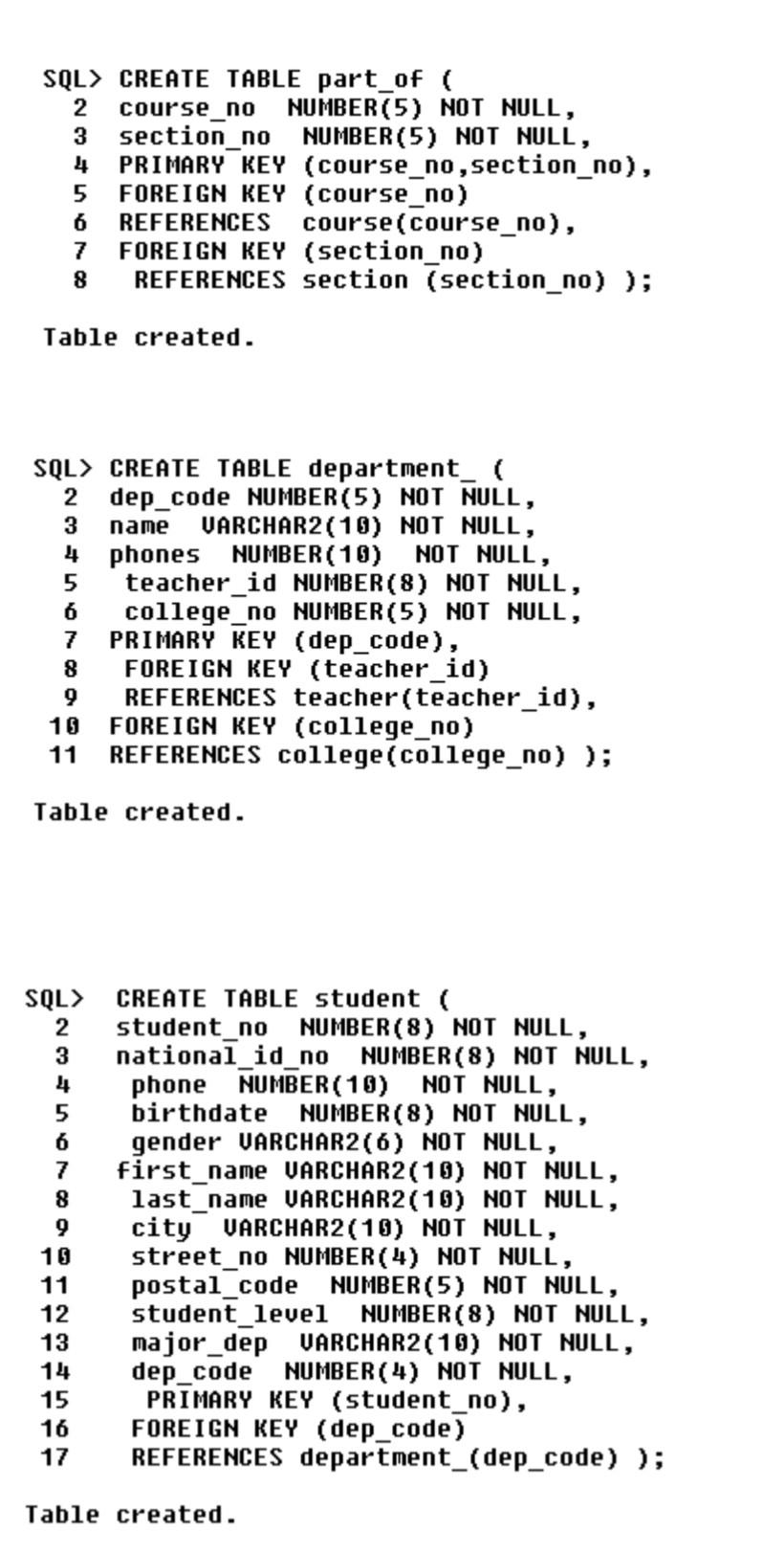 Solved Sql Create Table College 2 Collegeno Nuhber5