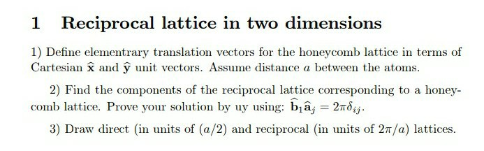 Solved 1 Reciprocal lattice in two dimensions 1) Define | Chegg.com