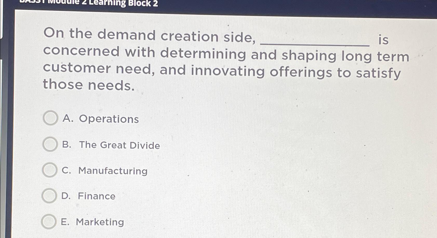Solved On the demand creation side, is concerned with | Chegg.com