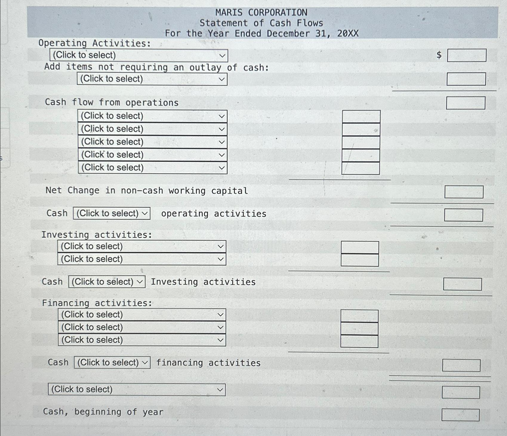 Solved MARIS CORPORATIONStatement of Cash FlowsOperating | Chegg.com