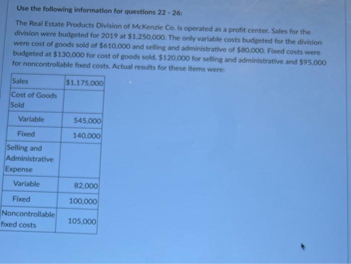 Solved Use the following information for questions 22 - 26: | Chegg.com