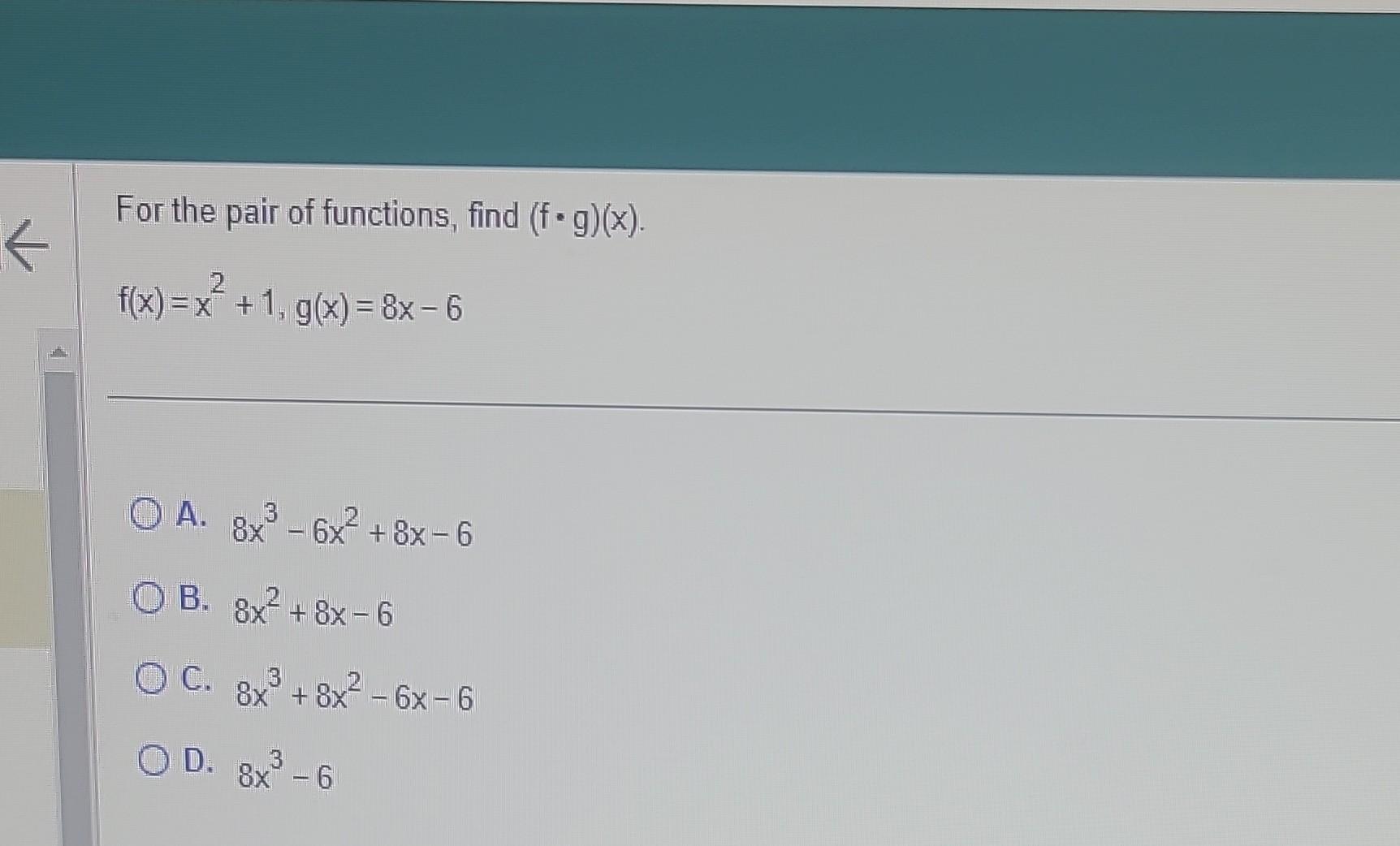 Solved For the pair of functions, find (f⋅g)(x). | Chegg.com