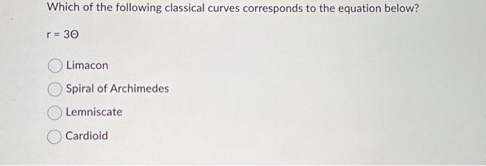 Solved Which of the following classical curves corresponds | Chegg.com