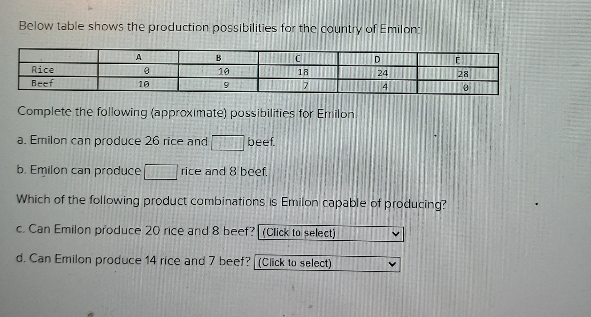 Solved Below table shows the production possibilities for | Chegg.com