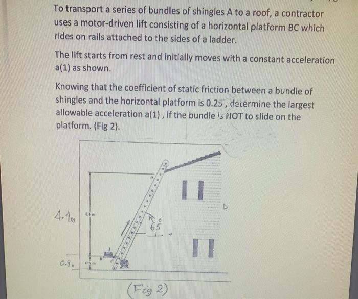 Solved To transport a series of bundles of shingles A to a | Chegg.com