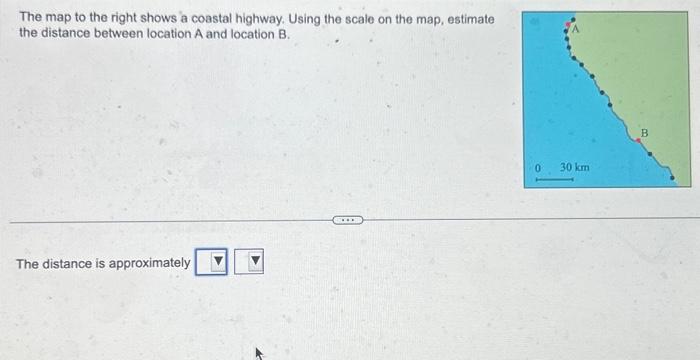 Solved The map to the right shows a coastal highway. Using | Chegg.com