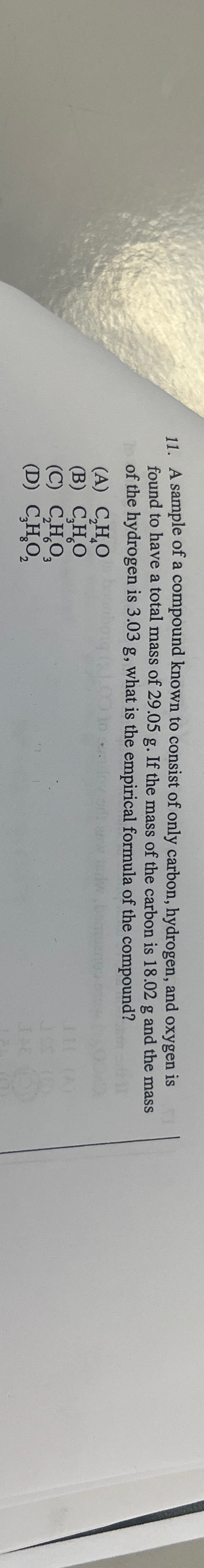 Solved A sample of a compound known to consist of only | Chegg.com