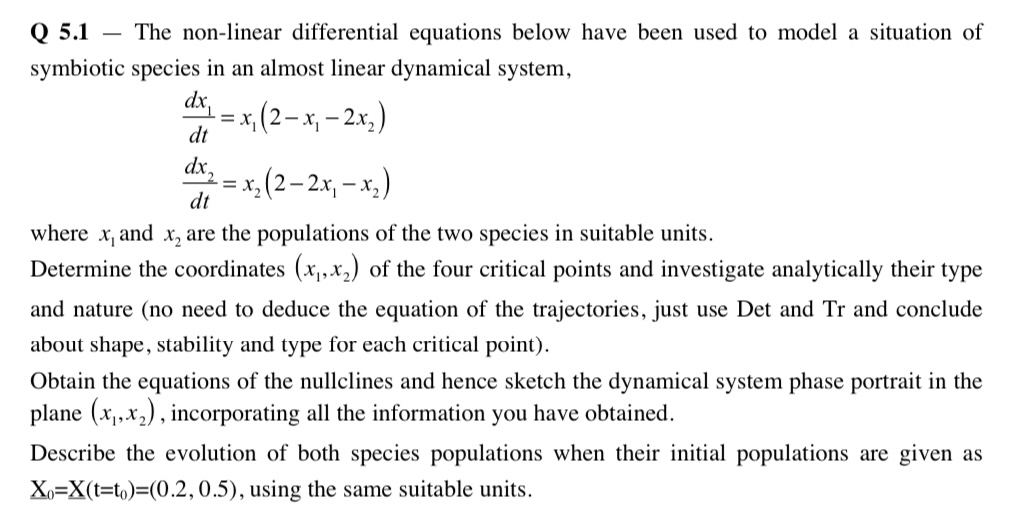 Solved Q 5.1 - ﻿The non-linear differential equations below | Chegg.com