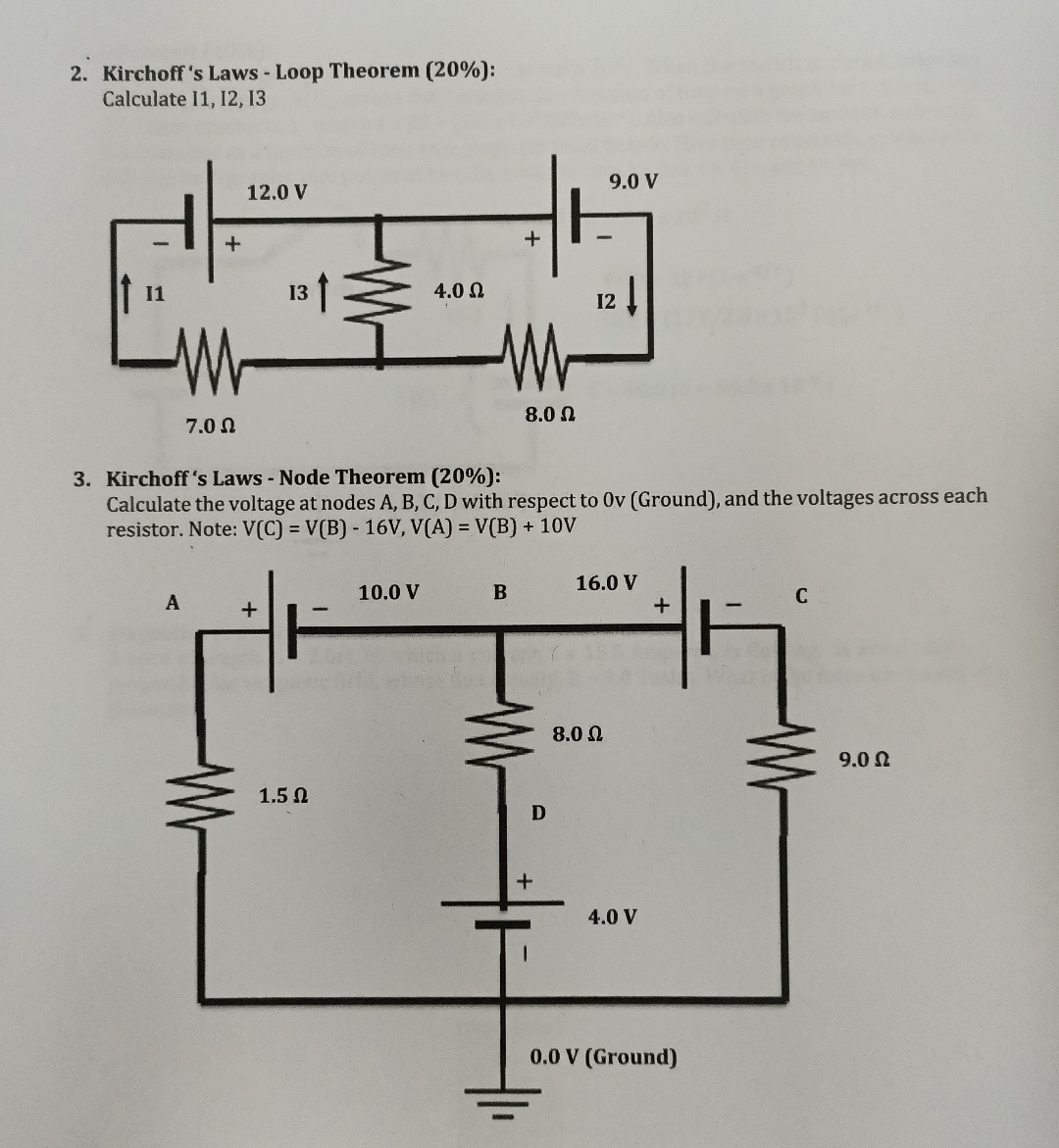 Solved Kirchoff 's Laws - ﻿Loop TheoremProblem 2: ﻿Calculate | Chegg.com