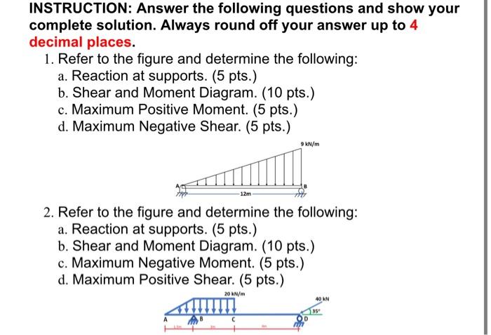 Solved INSTRUCTION: Answer the following questions and show | Chegg.com