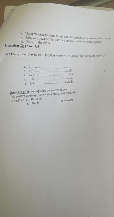 Solved b. Unsiable becaukz there is sobe sien change in the | Chegg.com