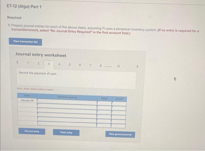 Solved Required information E7-12 (Algo) Using FIFO for | Chegg.com