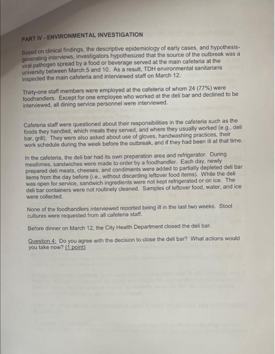 Solved PART IV - ENVIRONMENTAL INVESTIGATION Based on | Chegg.com