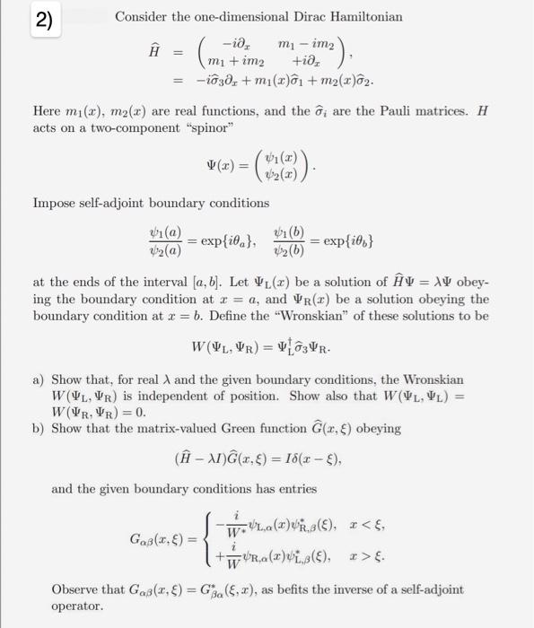 2) Consider the one-dimensional Dirac Hamiltonian | Chegg.com