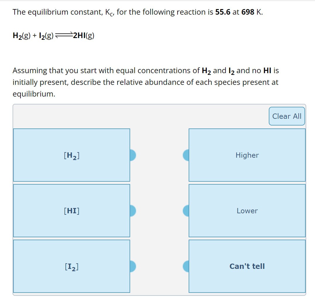 Solved The equilibrium constant, KC ﻿for the following | Chegg.com