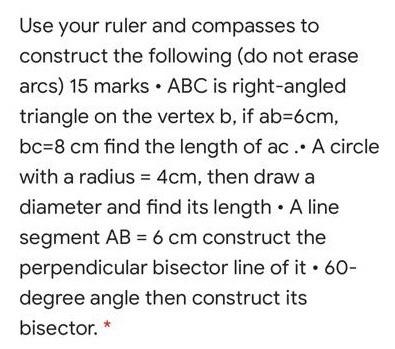 Solved Use your ruler and compasses to construct the | Chegg.com
