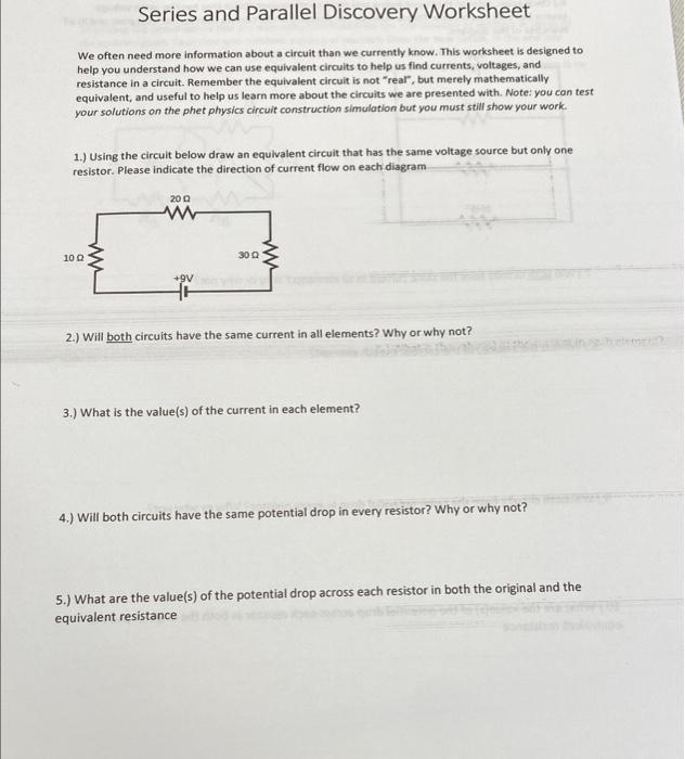 Solved Series and Parallel Discovery Worksheet We often need | Chegg.com
