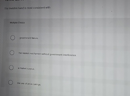 Solved The invisble hand is most consistent withMurtiple | Chegg.com