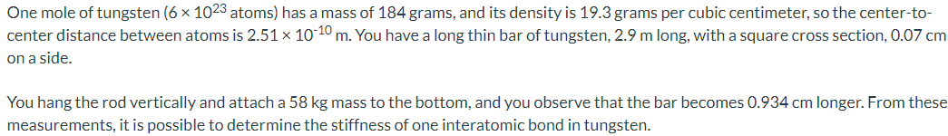 Solved One mole of tungsten atoms (a) ﻿What is the spring | Chegg.com
