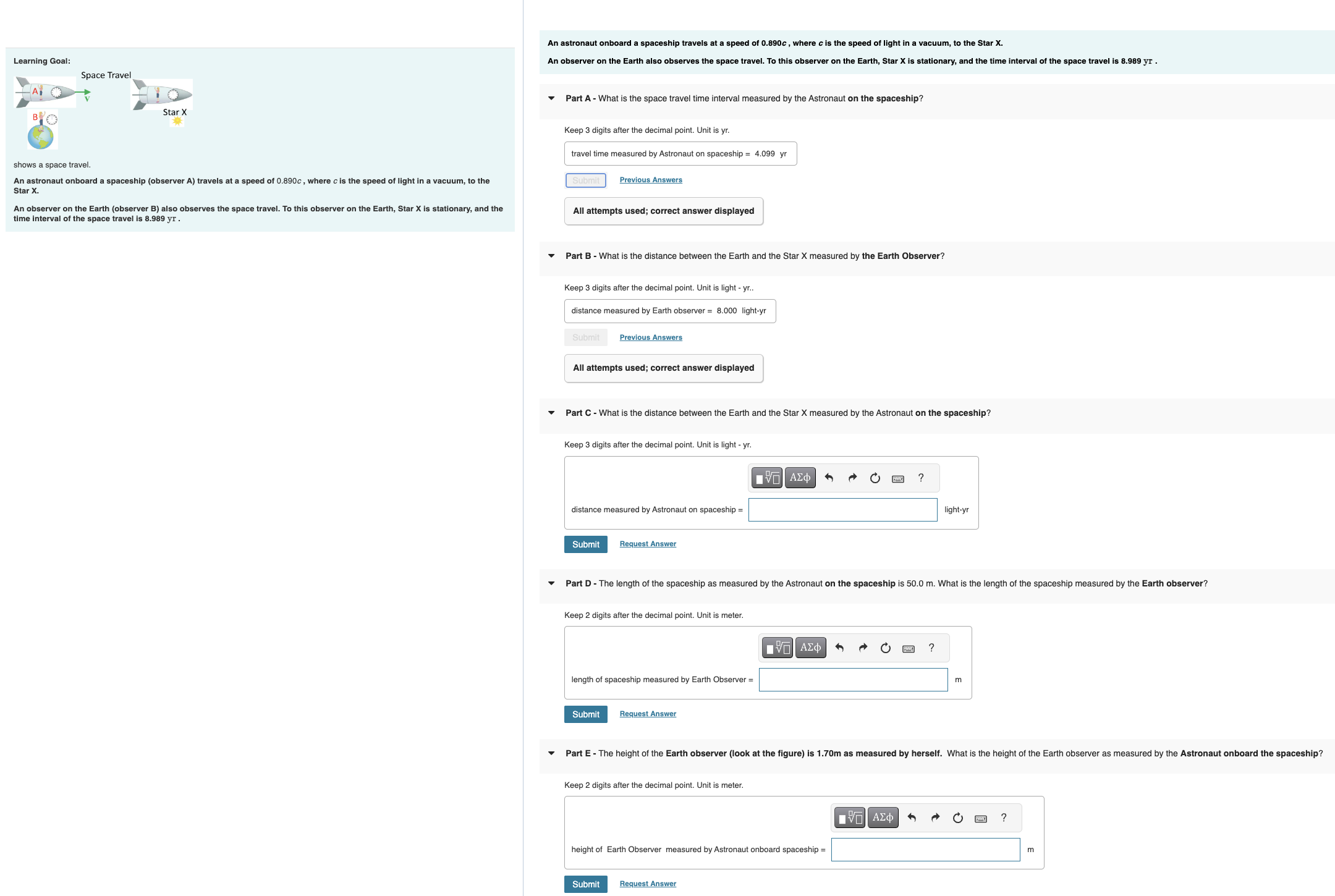 Solved An astronaut onboard a spaceship travels at a speed | Chegg.com