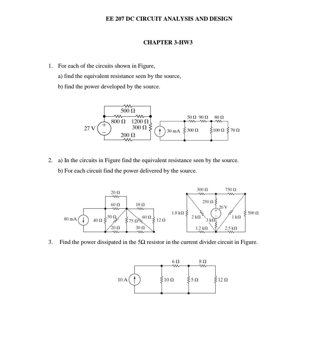 Solved Ee 207 Dc Circuit Analysis And Design Chapter 3 Hw3 Chegg