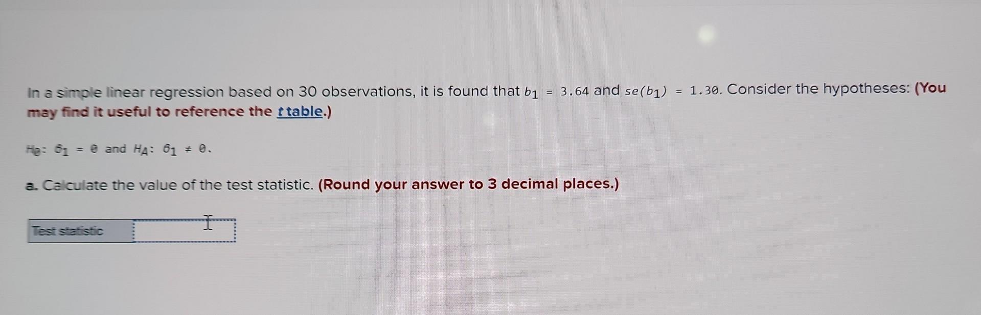 Solved In a simple linear regression based on 30 | Chegg.com