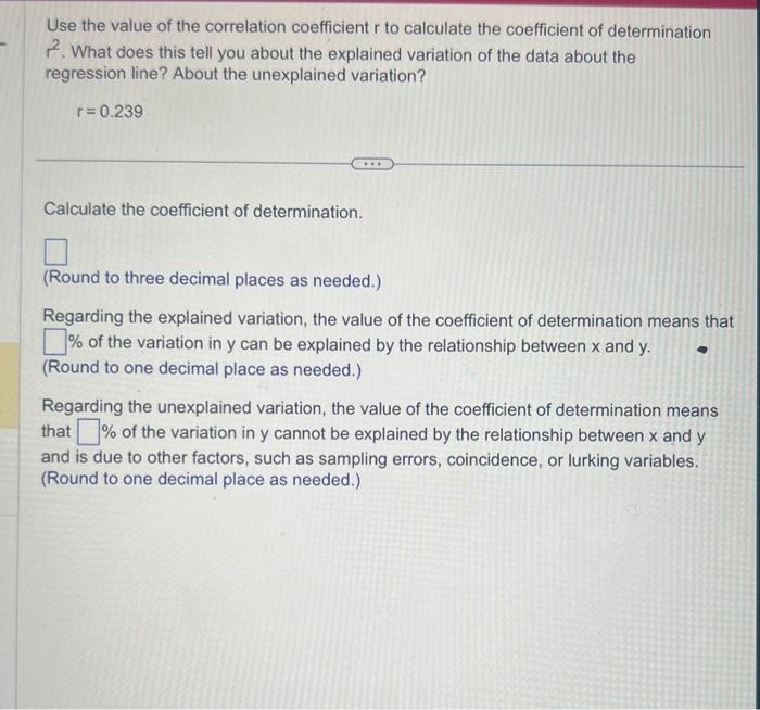 Solved Use the value of the correlation coefficient r to | Chegg.com